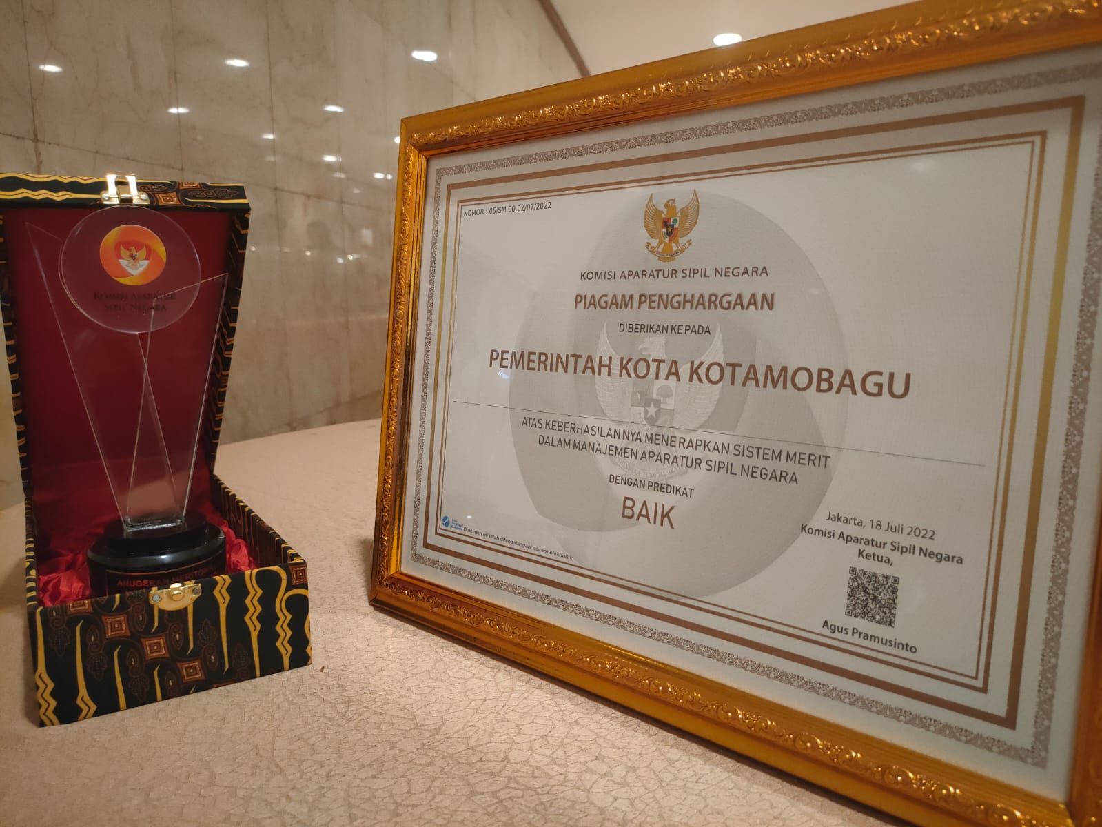 Pemerintah Kota Kotamobagu Raih Penghargaan Meritokrasi dari KASN